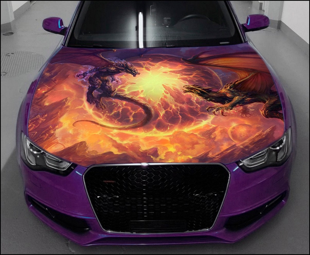 Dragon Car Hood Wrap Full Color Vinyl Decal Fire Flame Sticker 2 - Etsy