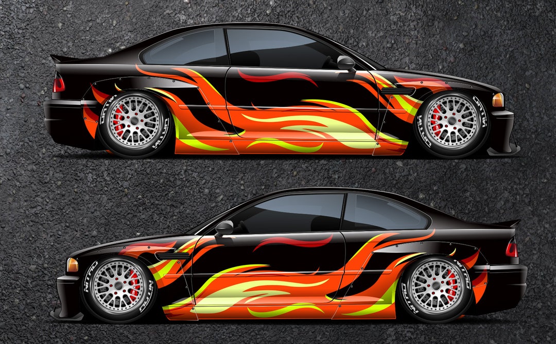 Flame Car Side Wrap Full Color Graphics Vinyl Fire Livery Decal Racing ...