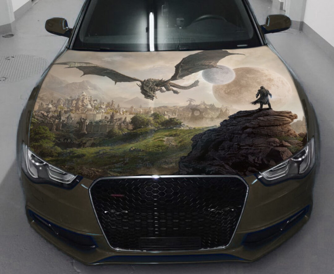 Car Hood Wrap Dragon Under Castle Full Color Vinyl Decal Fantasy ...