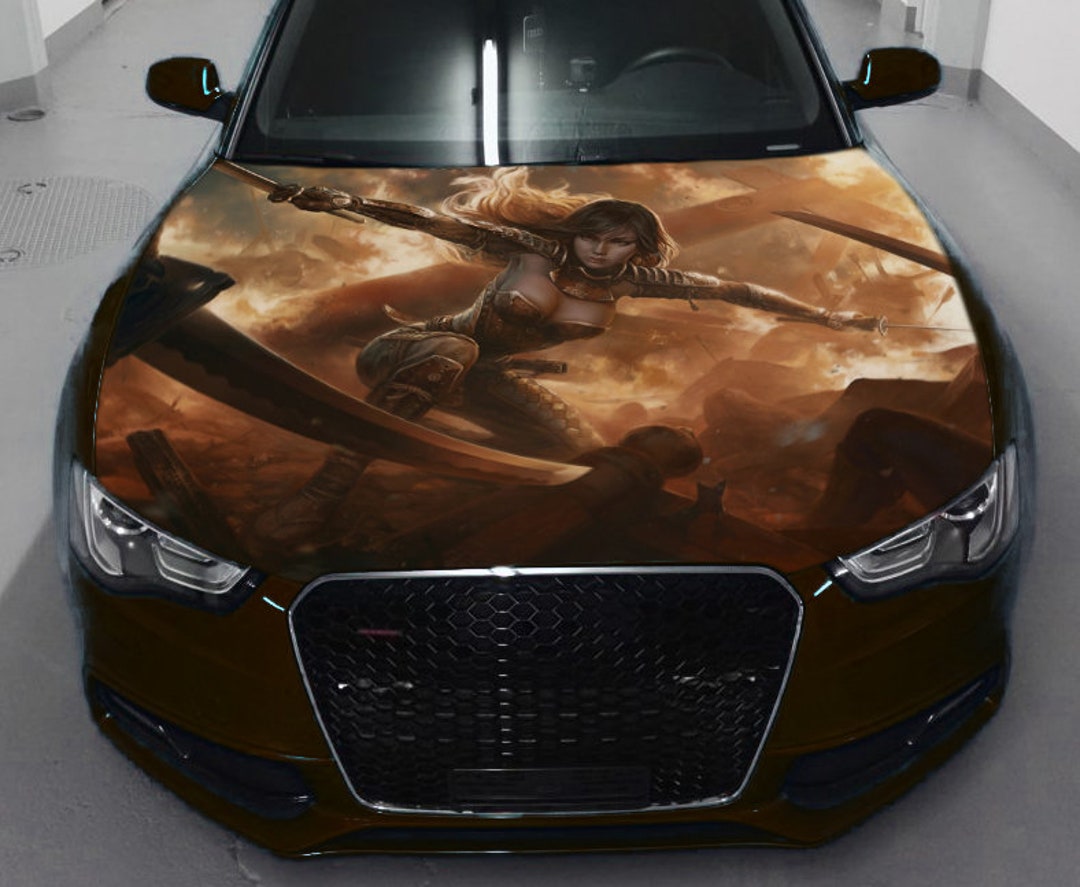 Car Hood Wrap Warrior Girl Full Color Vinyl Decal Sexy Woman Bonnet ...