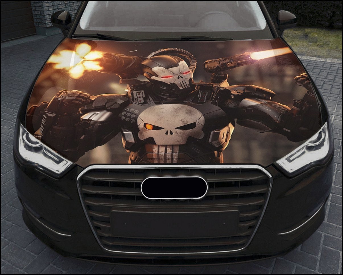 Punisher Car Hood Wrap Full Color Vinyl Decal Skull Sticker 3 - Etsy