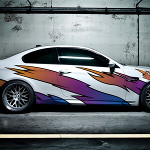 Fire Stripes Car Side Wrap Full Color Graphics Vinyl Livery Decal Flame ...