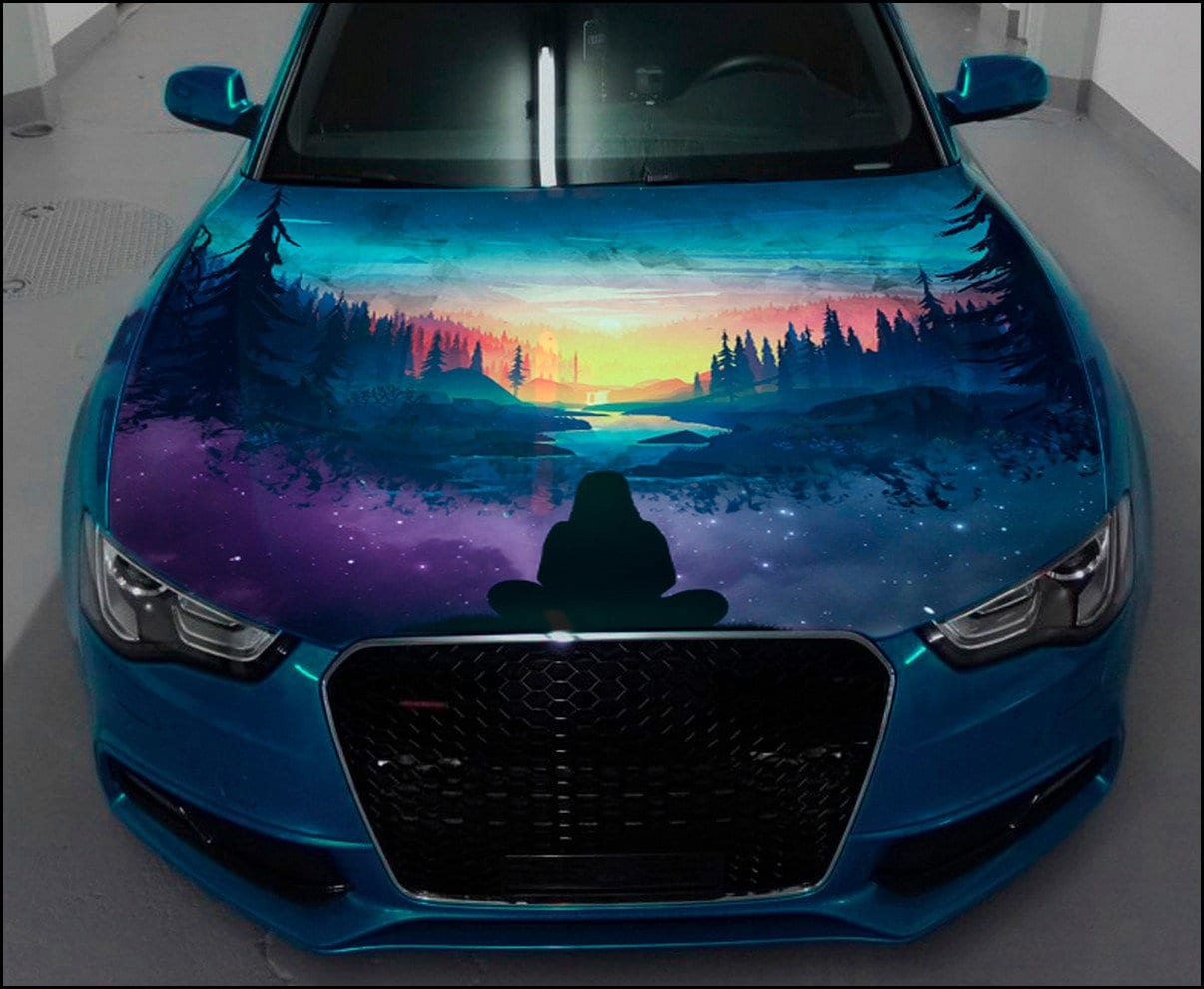 Artistic Landscape Car Hood Wrap Full Color Vinyl Decal Sunset Art ...