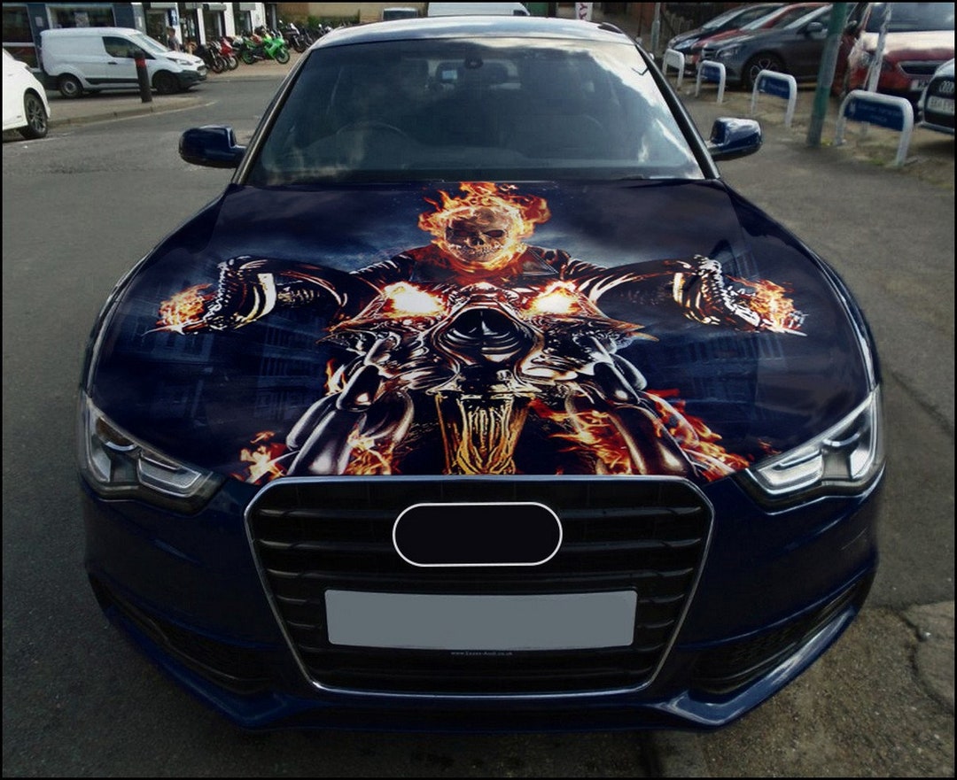 Fire Skull Car Hood Wrap Full Color Vinyl Decal Rider Sticker - Etsy