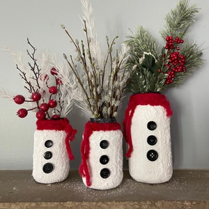 Snowman Family of Vases With Red Berries and Winter Branches. - Etsy