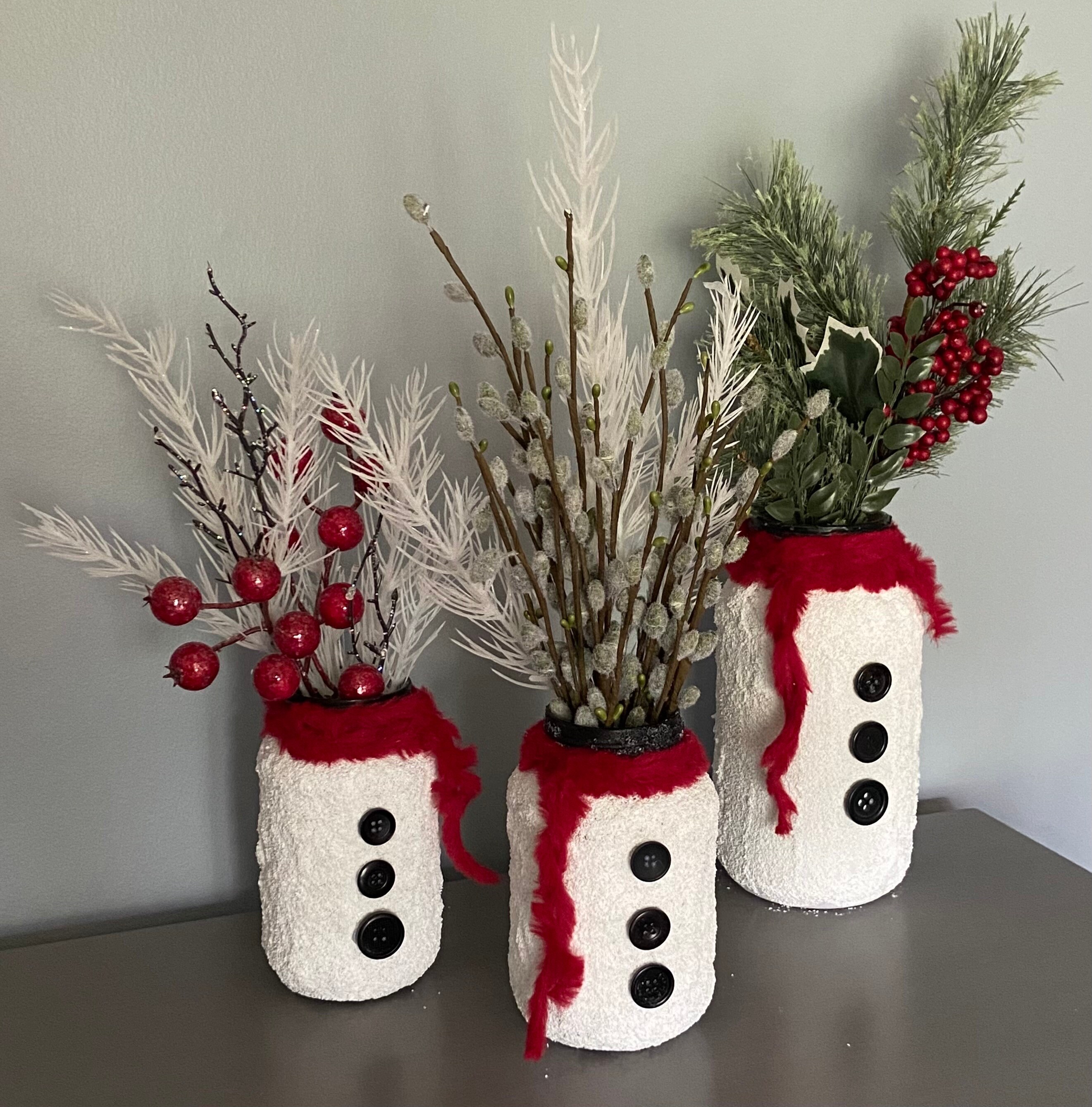 Snowman Family of Vases With Red Berries and Winter Branches. - Etsy