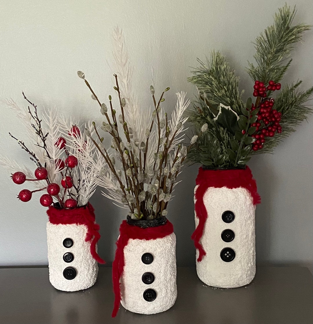 Snowman Family of Vases With Red Berries and Winter Branches. - Etsy