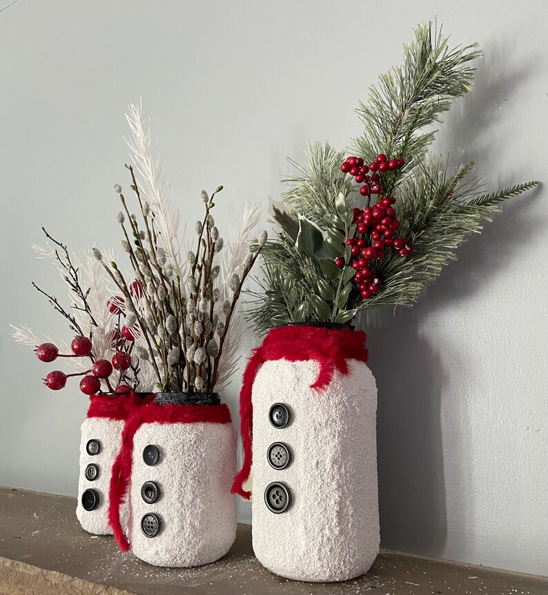 Snowman Family of Vases With Red Berries and Winter Branches. - Etsy