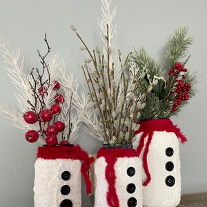 Snowman Family of Vases With Red Berries and Winter Branches. - Etsy