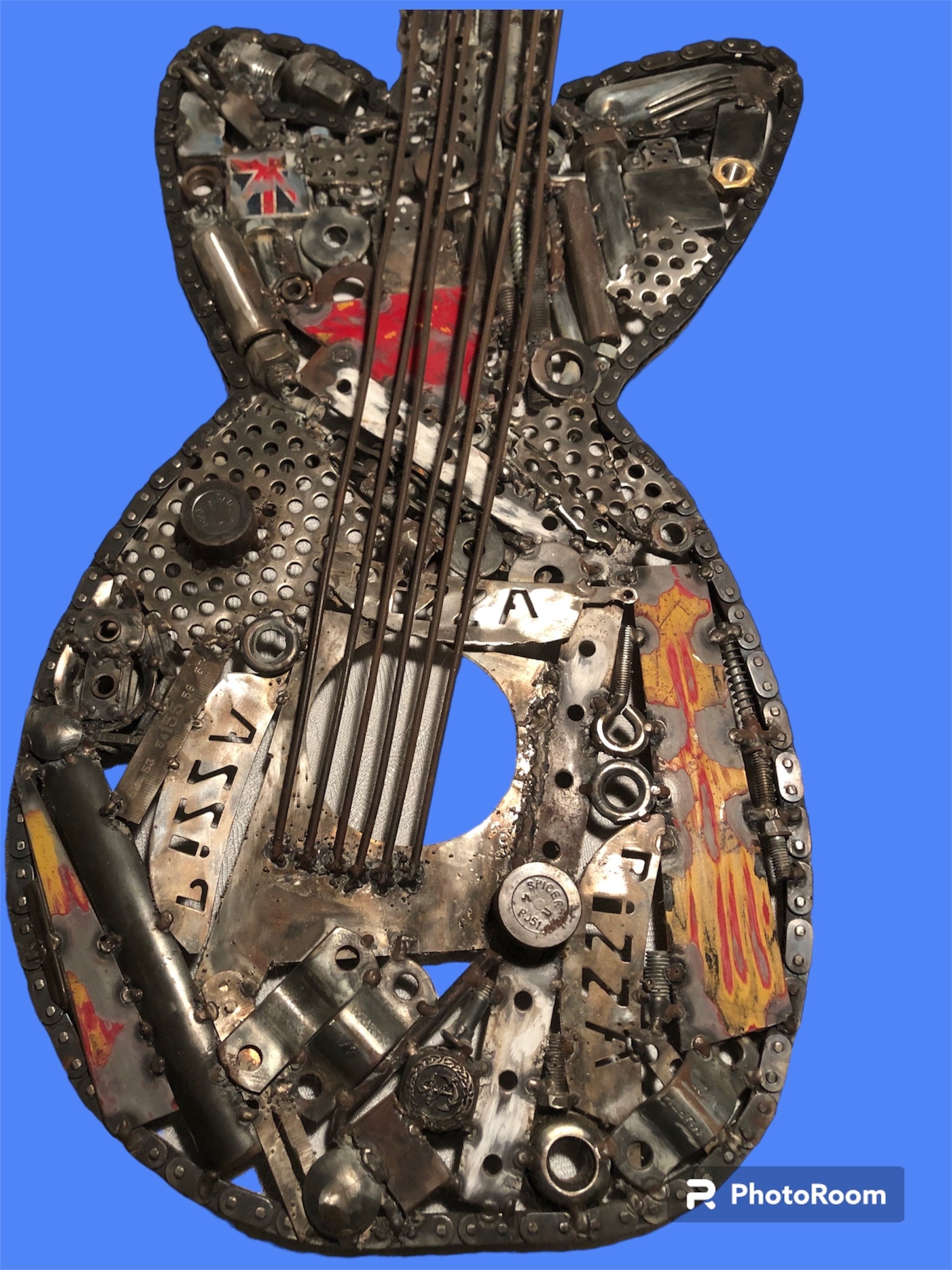 Mechanical Metal Guitar Sculpture, Handcrafted Music Decor, One-of-a ...