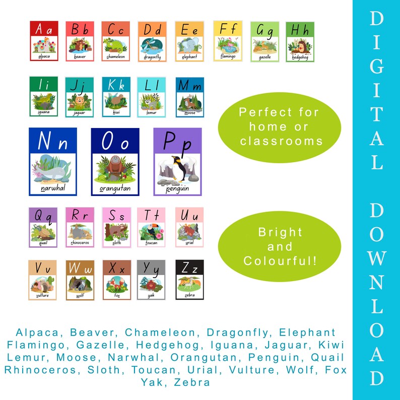 Printable Animal Alphabet Cards and Poster for Home or Classroom ...