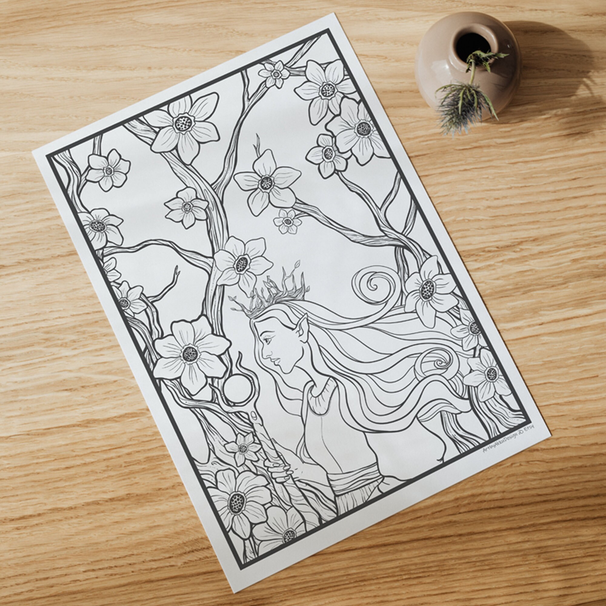 Fantasy Mage Adult Colouring Page Instant Download Fun Activity ...