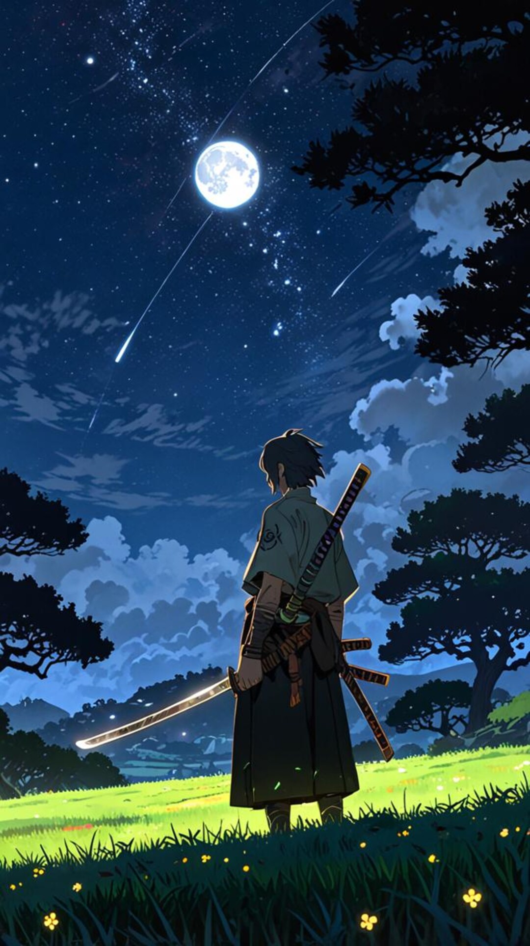 Samurai Under the Moon Art Print Japanese Anime Graphics, Minimalist ...