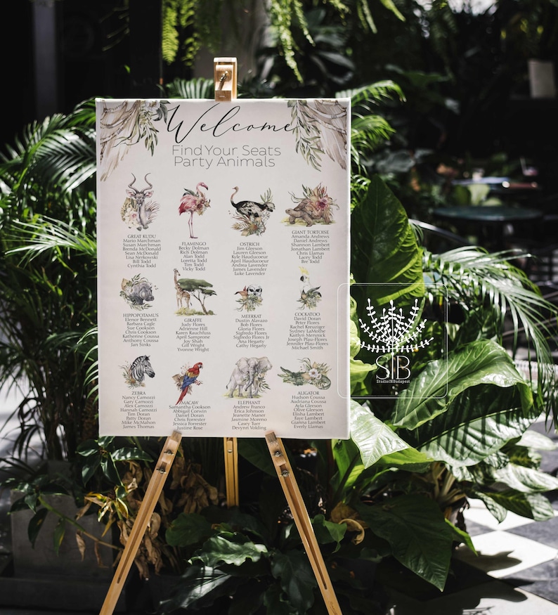 Safari Animal Seating Chart, Boho Safari Wedding Seating Plan, Zoo ...