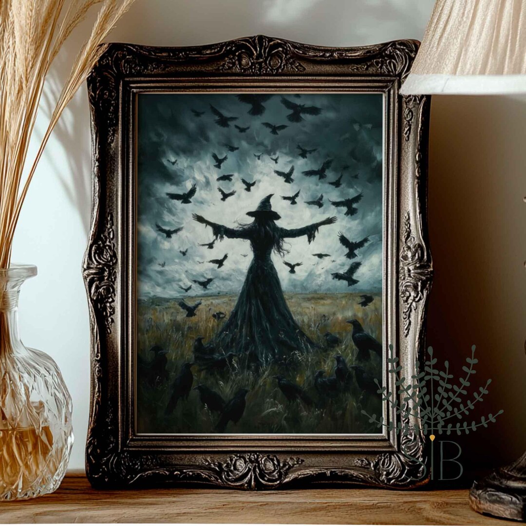 Witch and Ravens Halloween Art Print: Spooky Gothic Decor (digital ...