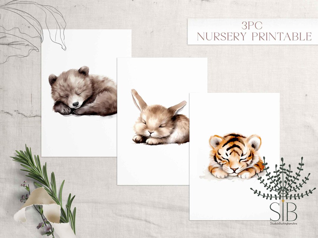 Baby Animal Printable 3pc, Cute Baby Animals Nursery Wall Art, Bear ...