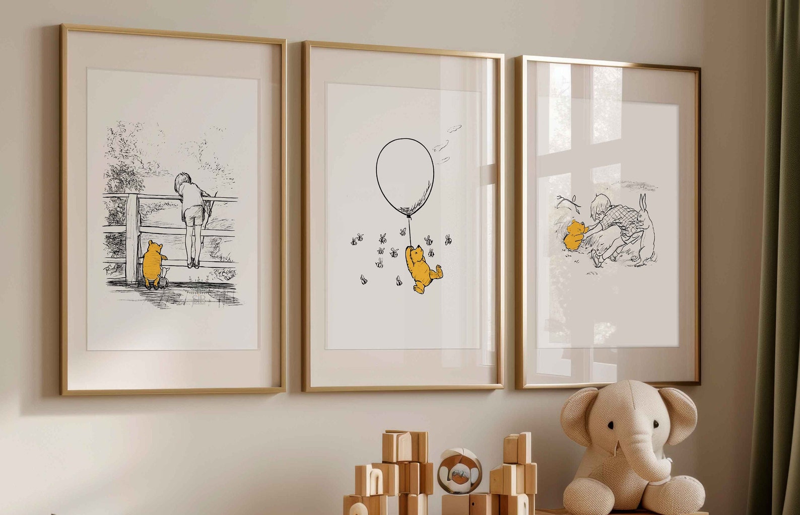 Classical Winnie the Pooh Vintage Illustration Printable 3pc, Vintage ...
