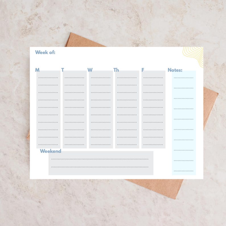 Printable Weekly Planner | One-page Weekly Schedule | Undated Digital ...