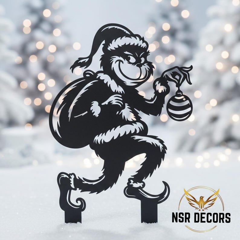 Metal Grinch Yard Stake: Outdoor Christmas Manger Scene Silhouette ...