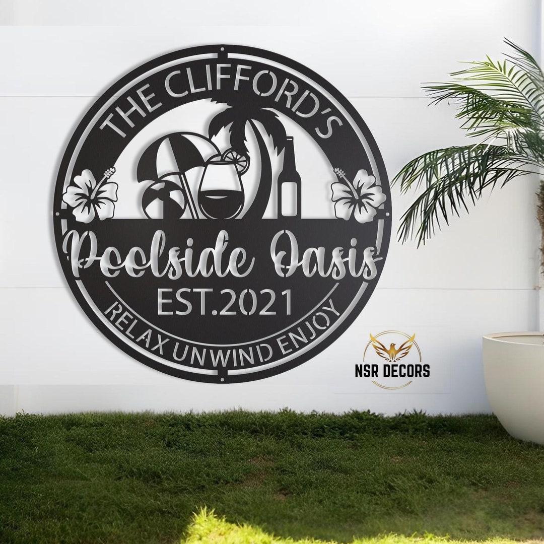 Custom Poolside Oasis Metal Sign, Back Patio Wall Décor, Lake House ...