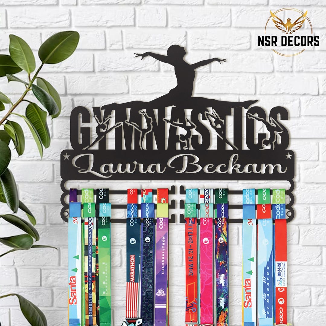 Gymnastics Custom Name Medal Hanger, 12 Rungs for Medals & Ribbons ...