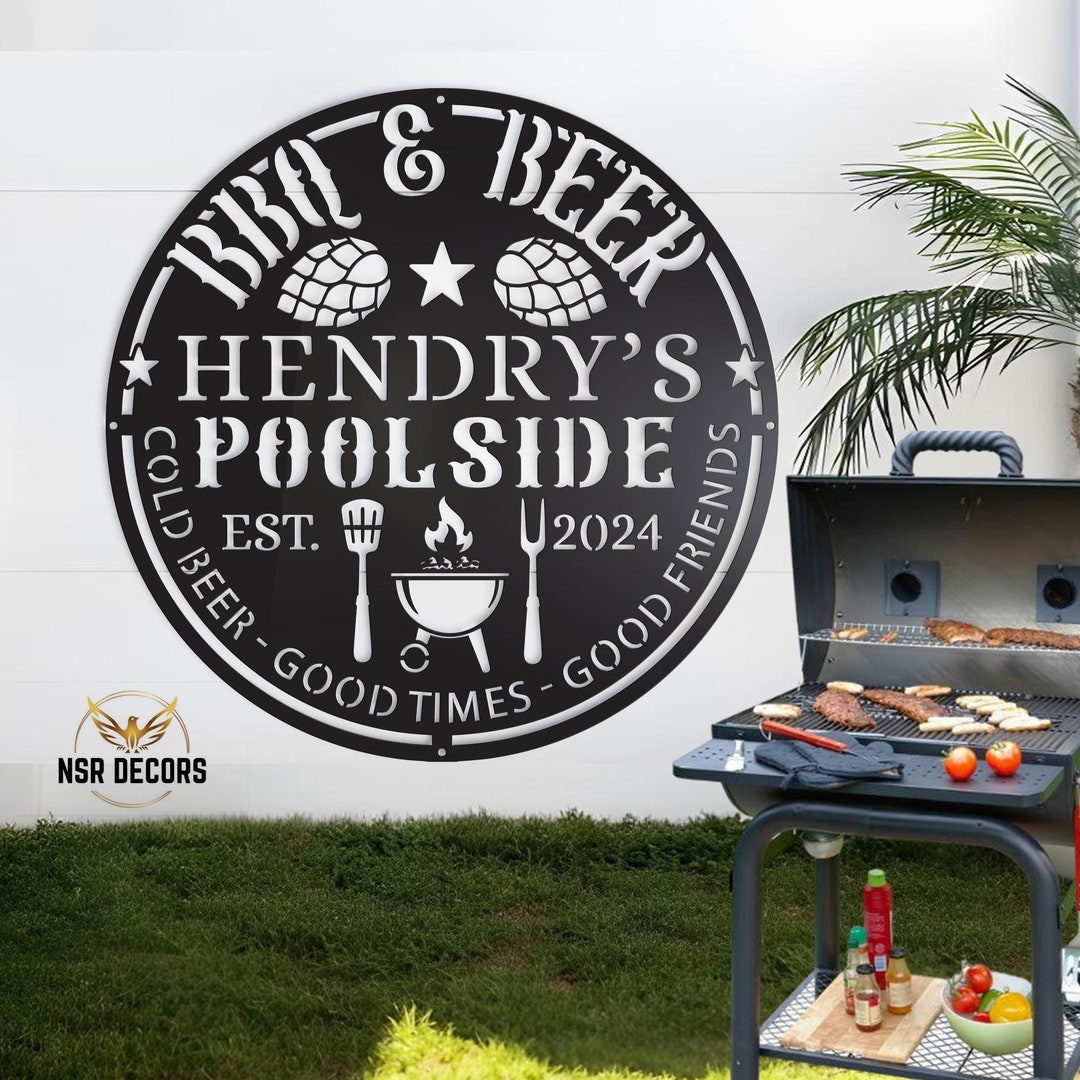 Custom BBQ and Beer Metal Sign, New Backyard Barbecue Sign, Outdoor ...