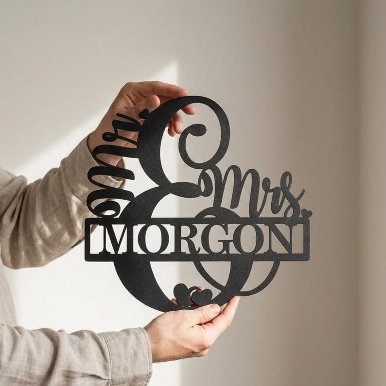 Custom Mr and Mrs Metal Sign, Personalized Family Name Sign, Wedding ...