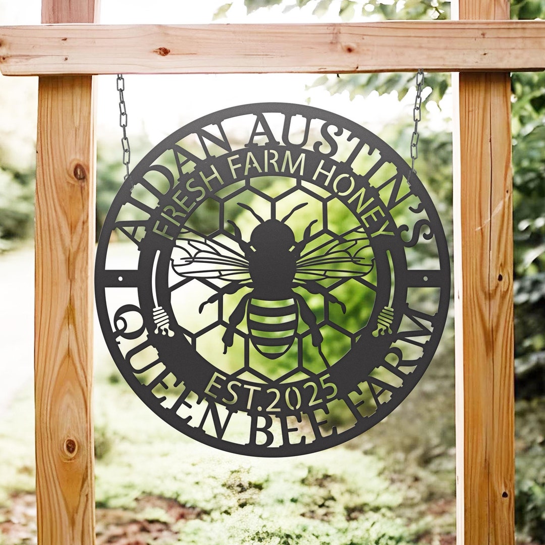 Personalized Honey Bee Sign, Custom Metal Bee Decor, Bee Hive Garden ...