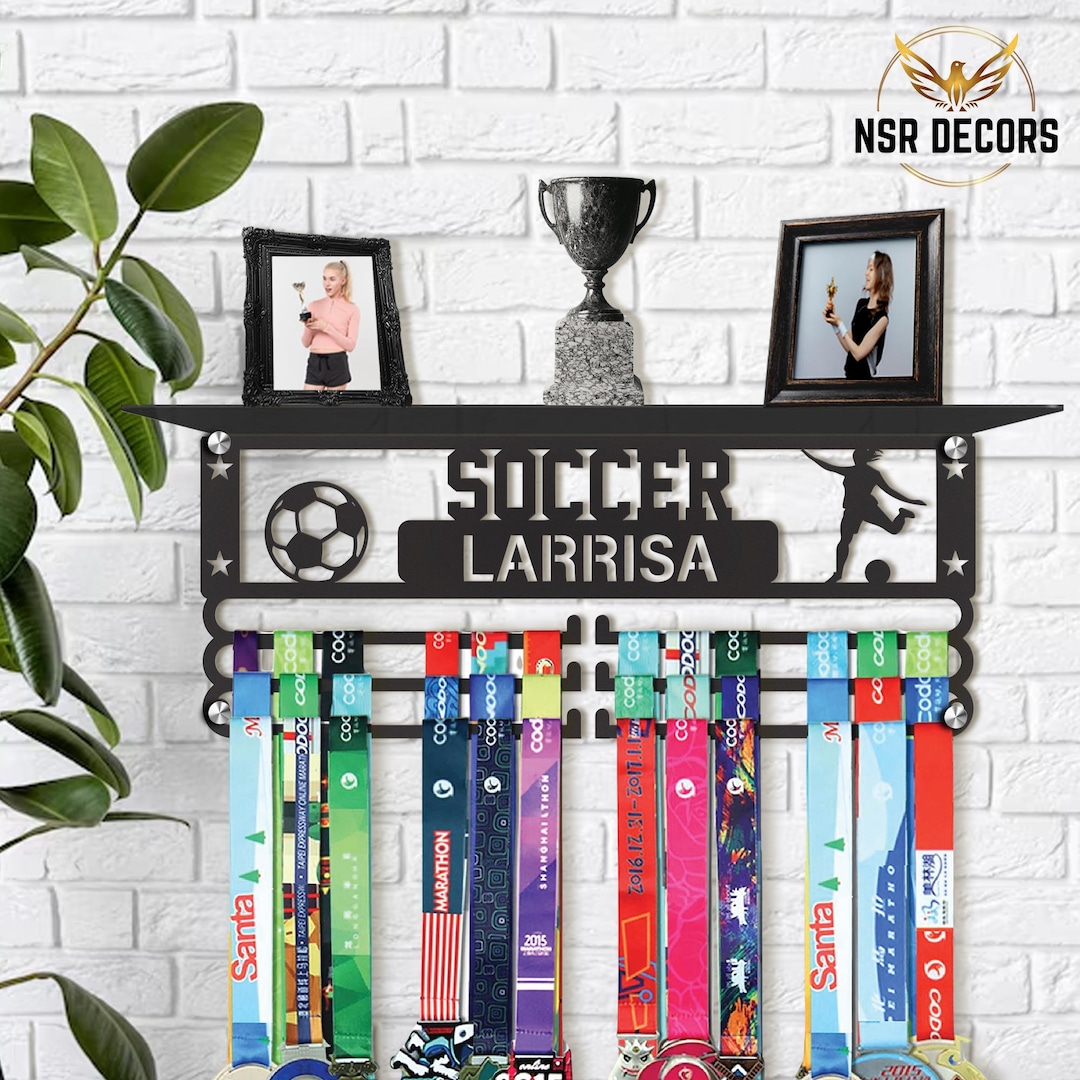 Personalized Soccer Medal Hanger With Trophy Shelf: Custom Name Display ...