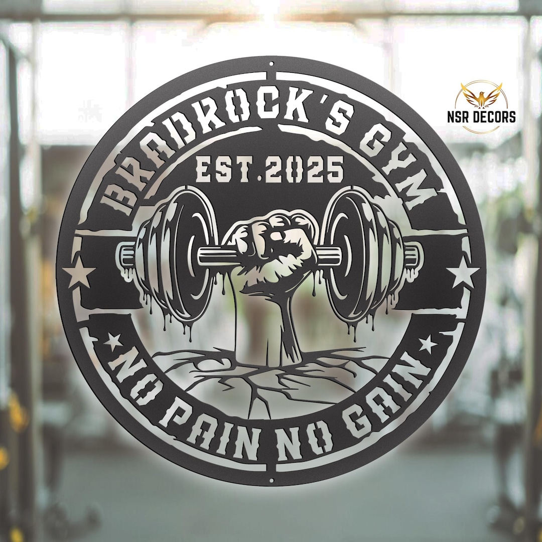 Custom Metal Dumbbell Gym Name Sign, Weightlifting Workout Room Wall ...