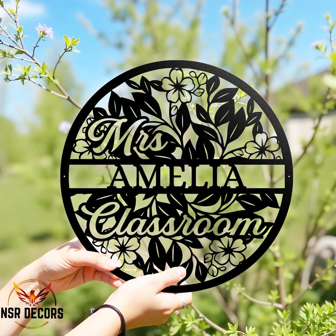 Custom Floral Teacher Name Sign: Metal Classroom Decor - Etsy