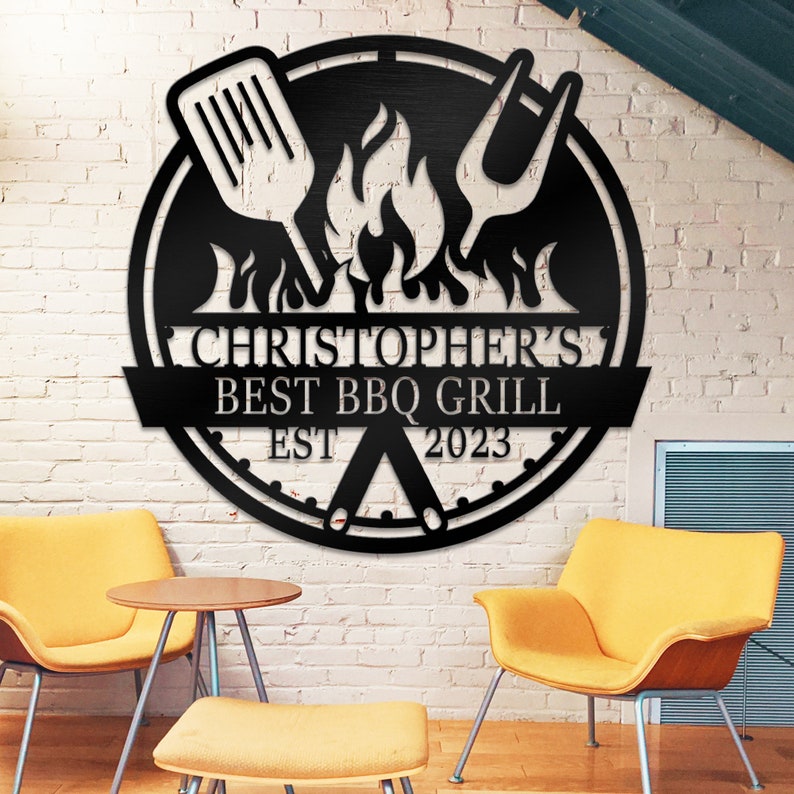 BBQ Metal Sign, Personalized BBQ Name Sign, Smokehouse Metal Sign ...