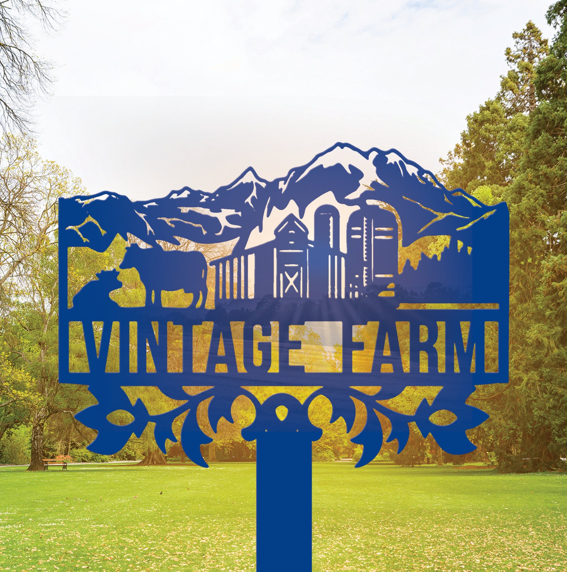 Custom Metal Farm Sign With Stakes, Outside Barn Country House, Cow ...