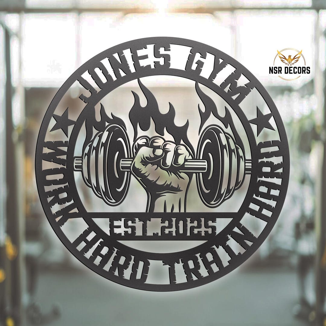 Custom Metal Dumbbell Gym Name Sign, Weightlifting Workout Room Wall ...