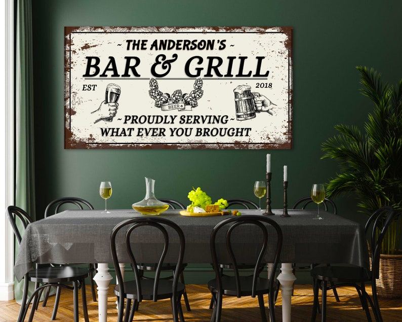 Personalized Bar and Grill Canvas Print, Custom Pub Wall Decor, Custom ...