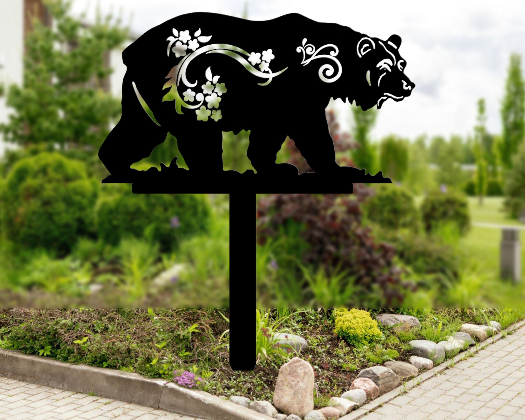 Bear Stake Metal Sign, Bear Memorial Grave Marker, Outdoor Bear Garden ...