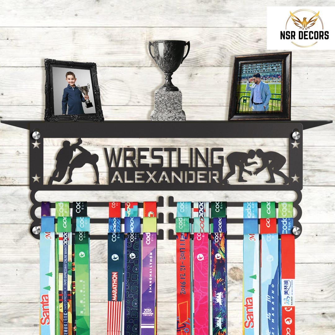 Custom Men Wrestling Medal Hanger With Shelf, Medal Holder 12 Rungs for ...