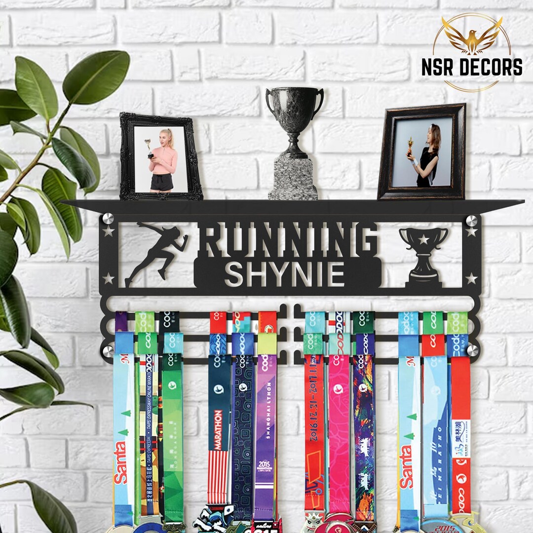 Custom Female Running Medal Holders, Medal Display Rack, Marathon Medal ...