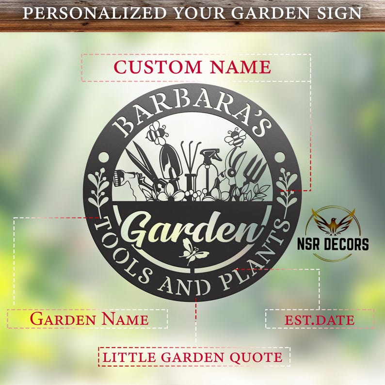 Personalized Garden Tools Metal Sign, Gardening Gift for Mom, Outdoor ...