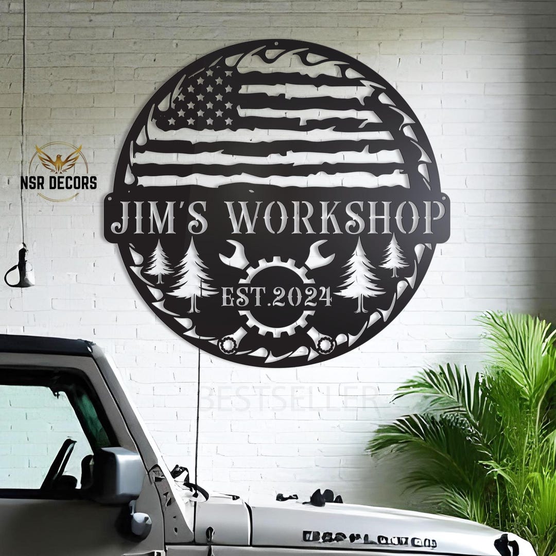 Custom American Flag Metal Workshop Sign: Patriotic Man Cave Decor - Etsy