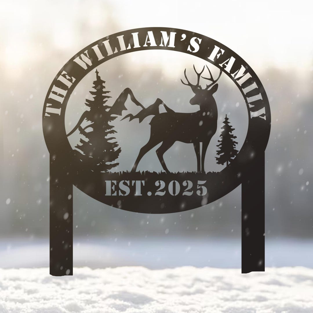 Custom Deer Metal Yard Stake, Deer Family Name Sign, Cabin Sign ...