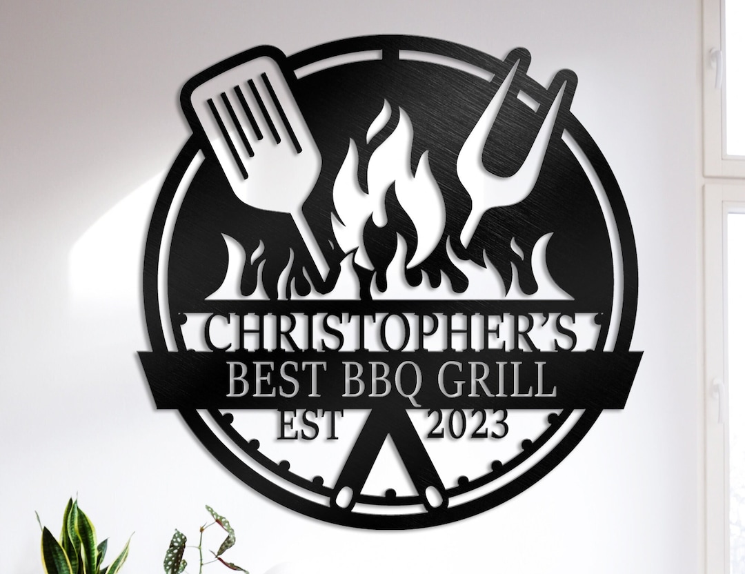 BBQ Metal Sign, Personalized BBQ Name Sign, Smokehouse Metal Sign ...
