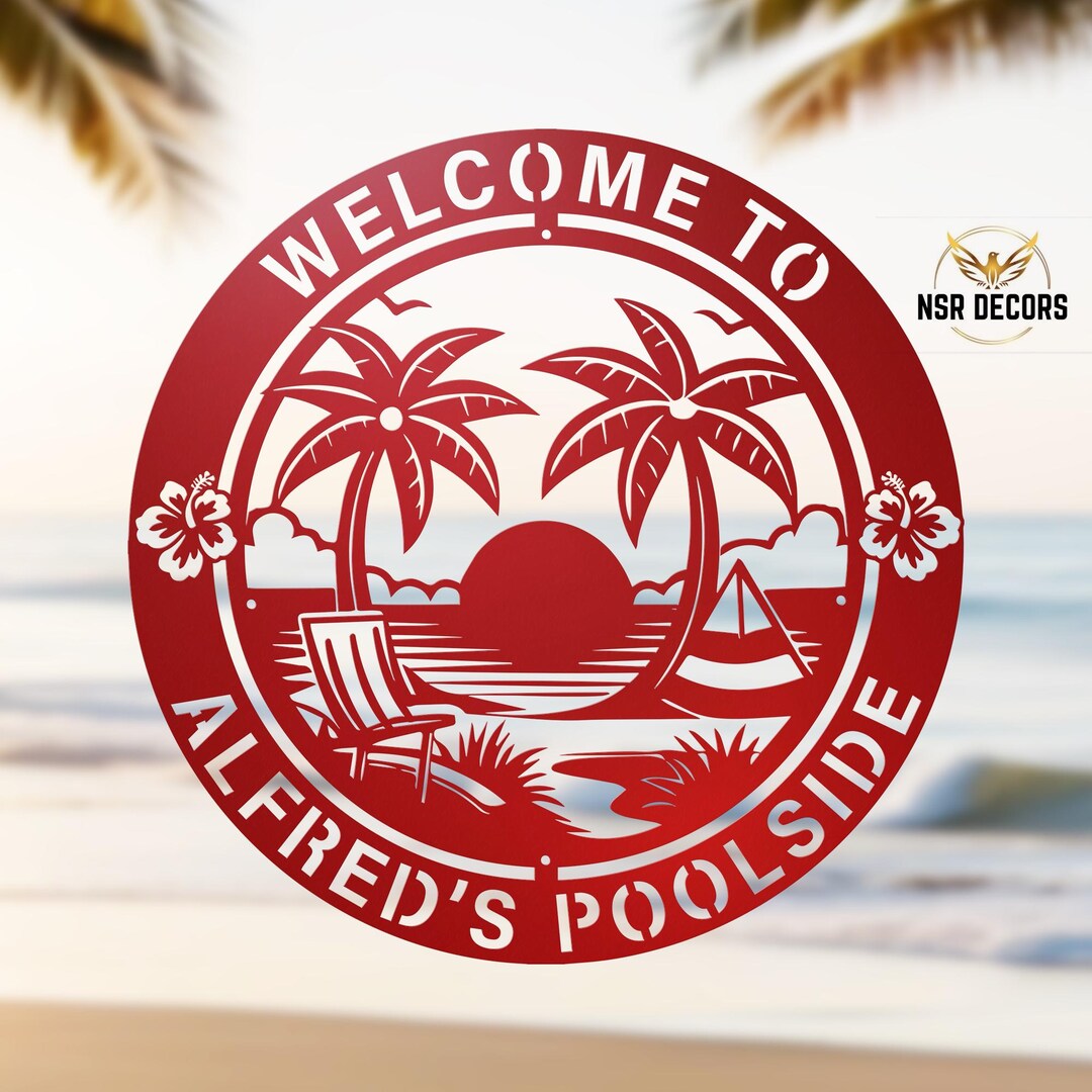 Custom Tropical Beach Metal Sign, Backyard Pool Décor, Seaside Cottage ...