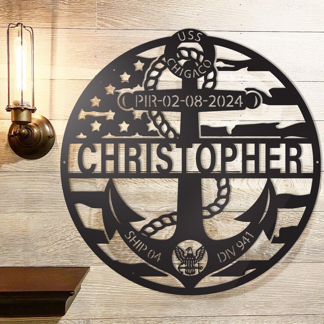 Customized USS Anchor Metal Sign, Navy Veteran Gift, US Navy Sign ...