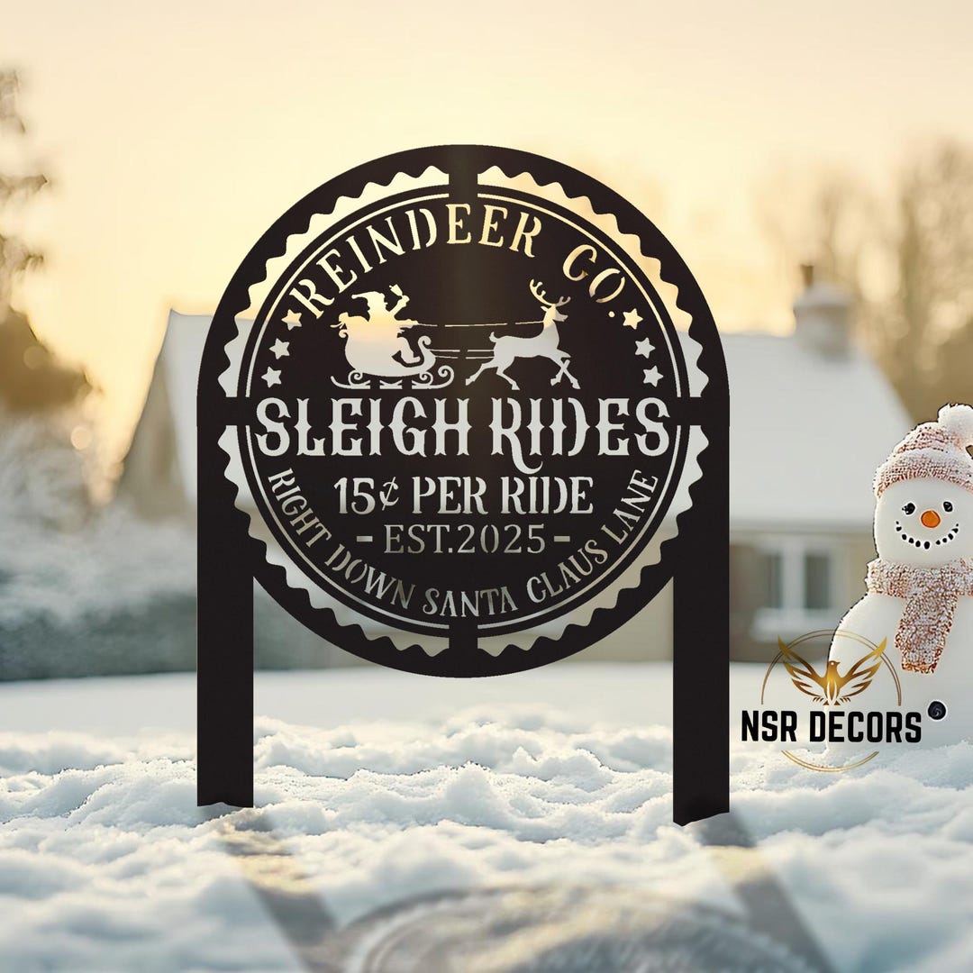 Reindeer Co Sleigh Rides Metal Yard Sign, Santa Sleigh Garden ...