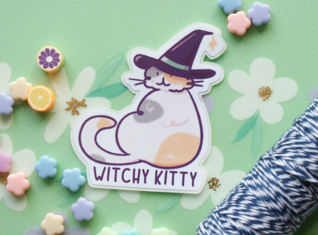 Witchy Kitty Sticker Waterproof, Cat Sticker, Gift for Cat and ...