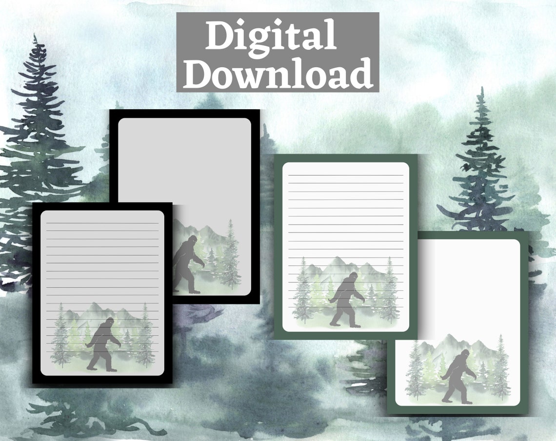 Bigfoot Foggy Forest Printable Stationery Paper Set, US Letter Size ...