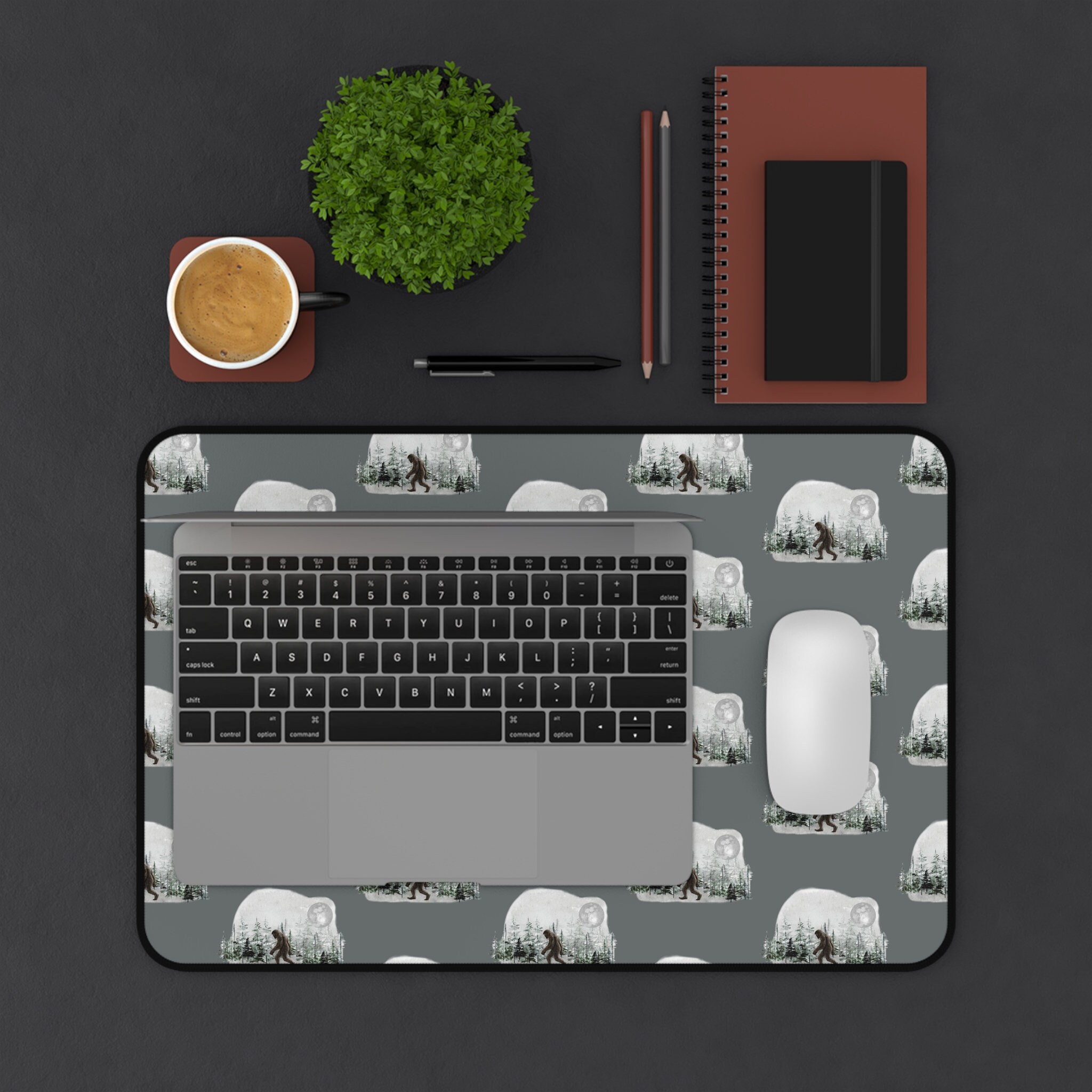 Bigfoot Forest Desk Pad, Bigfoot in the Woods Desk Mat, Sasquatch ...