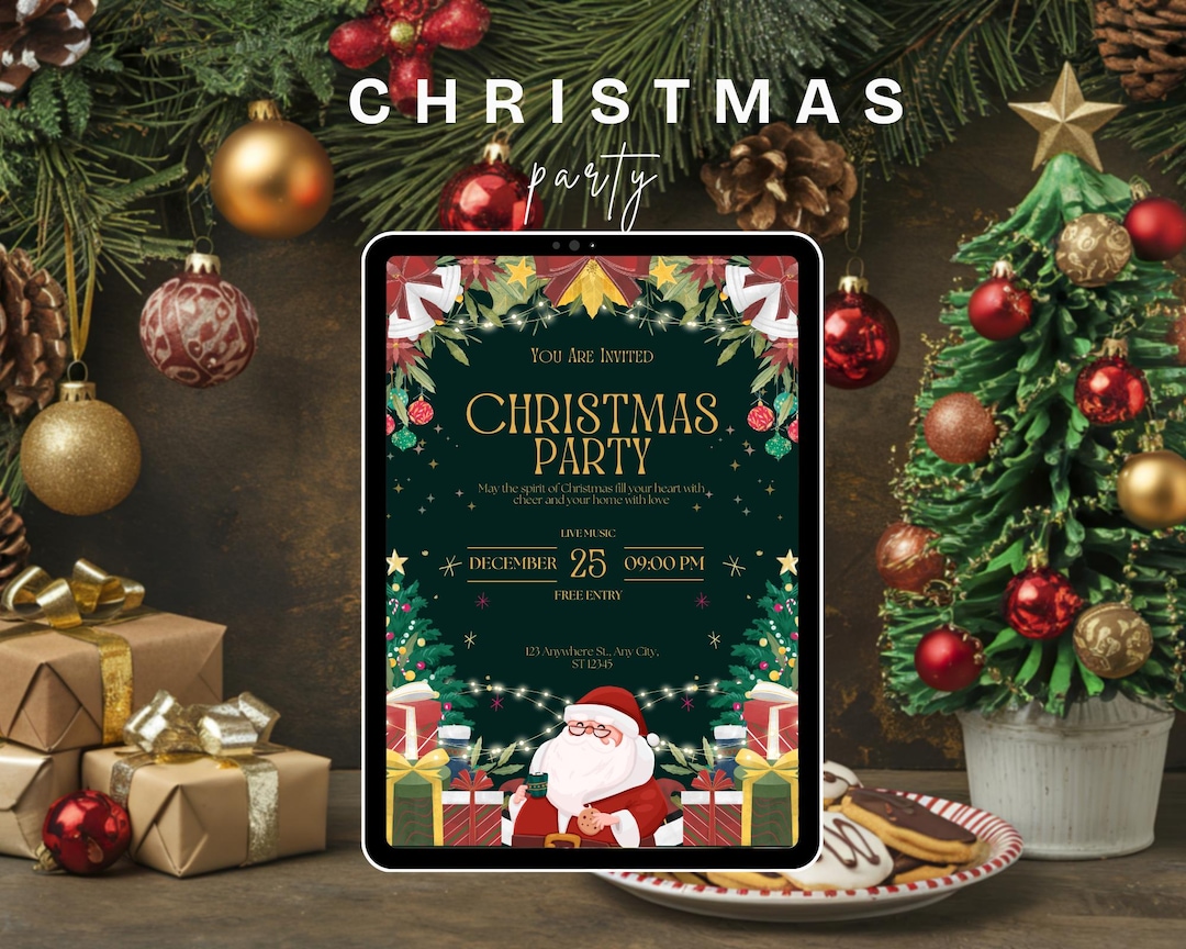 Elegant Digital Christmas Party Invitation With Festive Santa Artwork ...