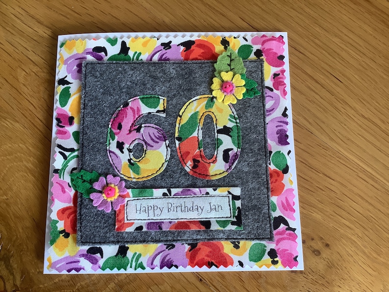 Handmade 60th Birthday Card Personalised Fabric Birthday Card - Etsy
